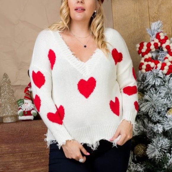 Sweaters | Plus Size Vday Hearts Print Frayed Sweater | Poshmark